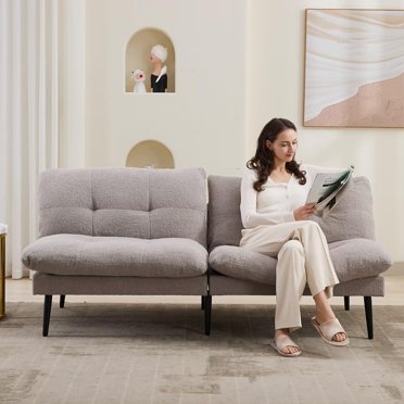 Boucle Futon Sofa Bed Couch, Comfy Loveseat Sleeper Sofas, Futon Couch ...