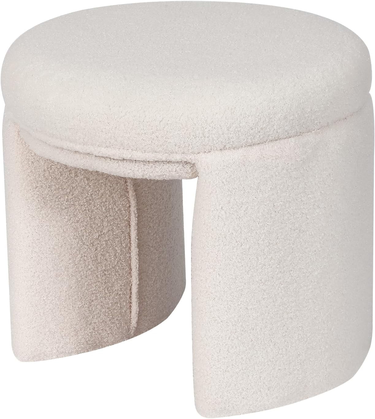 Boucle Ottoman, Round Sherpa Vanity Stool Chair, Small Upholstered ...