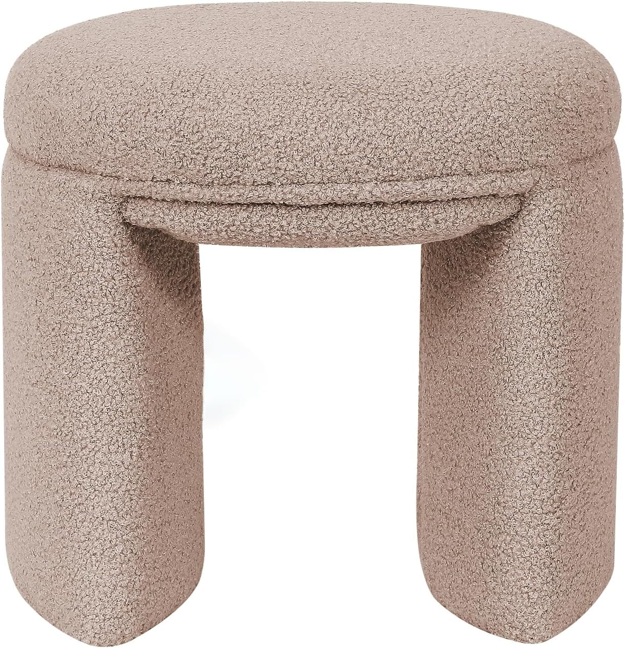 Boucle Ottoman, Round Sherpa Vanity Stool Chair, Small Upholstered ...