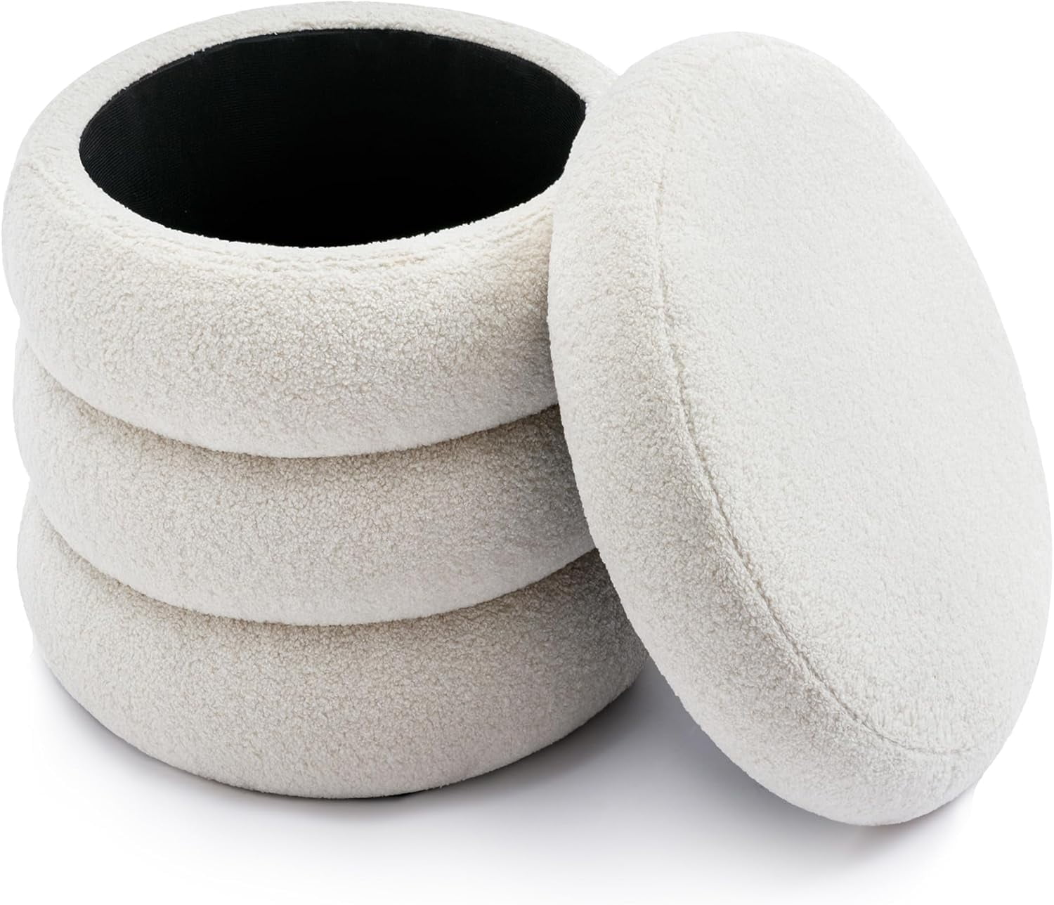 Boucle Ottoman with Storage , Small Round Footrest Stool with Removable ...