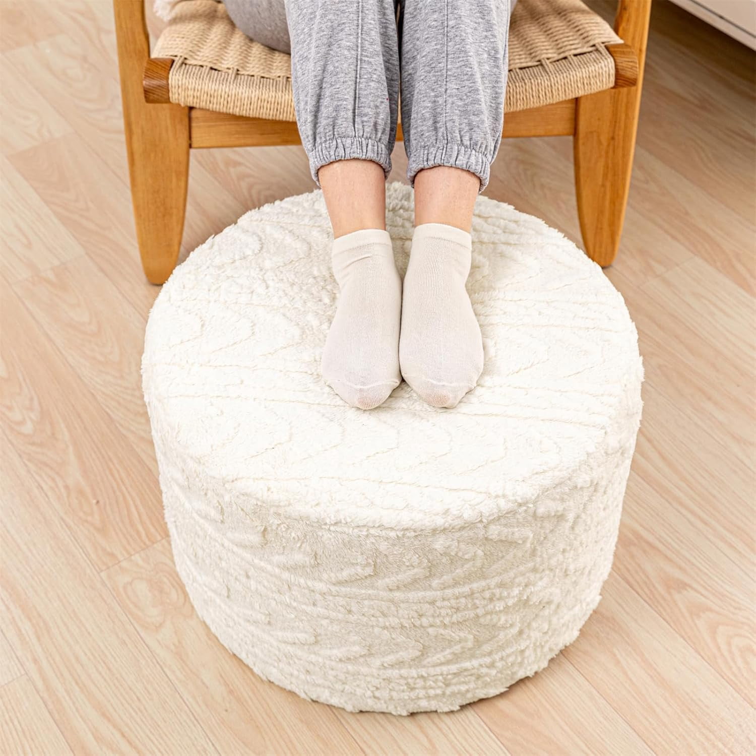 Boucle Pouf Ottoman and Foot Rest 20 x 20 x 14 Inches Floor Pouf Boho ...