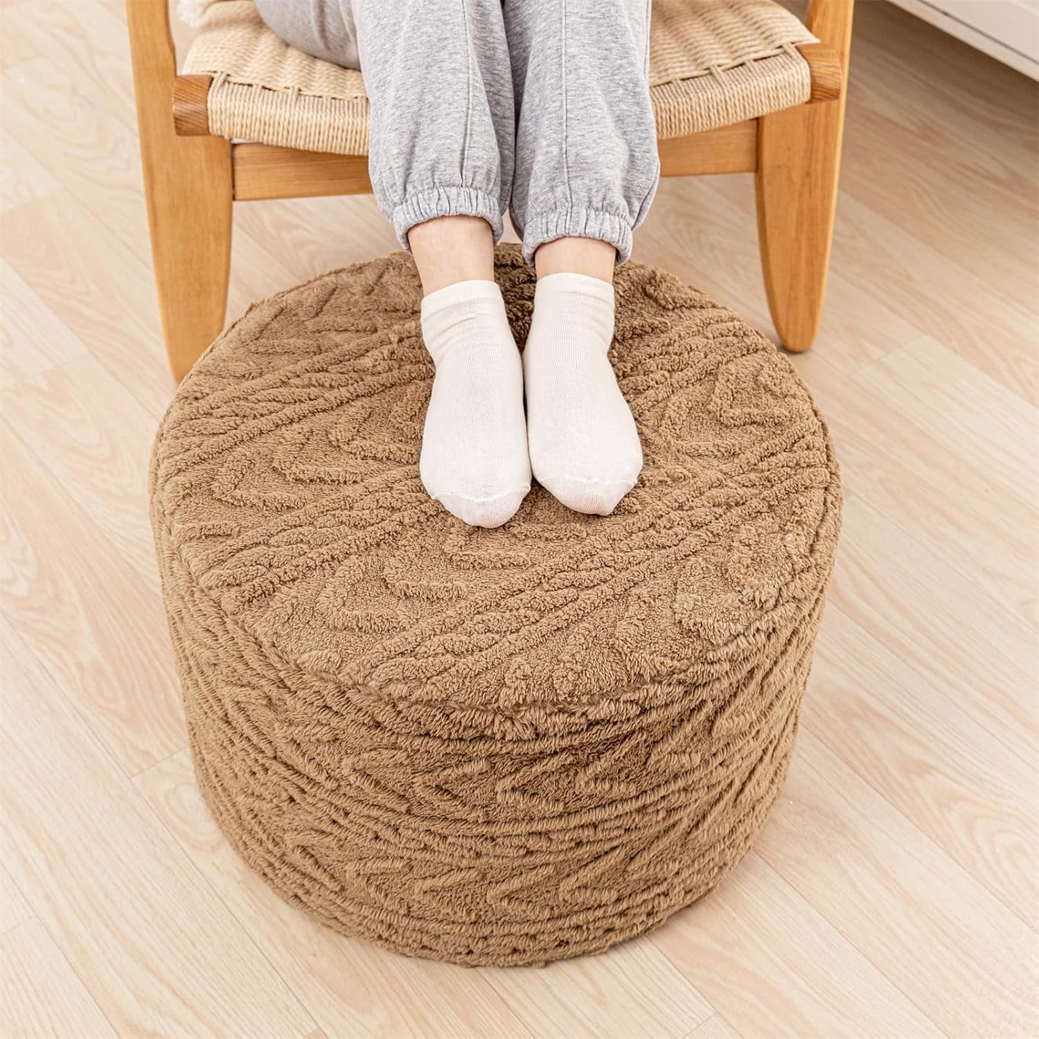 Boucle Pouf Ottoman and Foot Rest 20 x 20 x 14 Inches Floor Pouf Boho ...