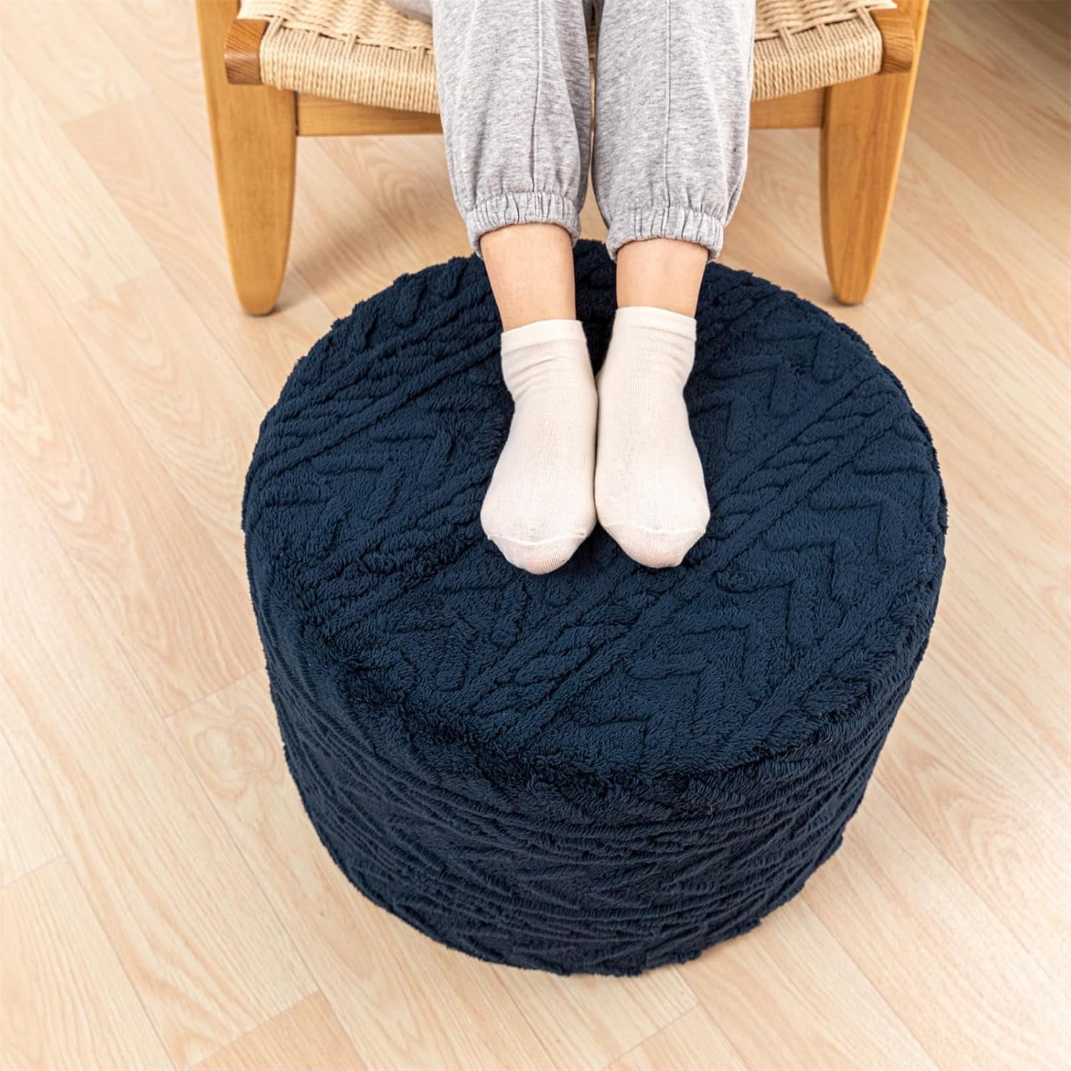 Boucle Pouf Ottoman and Foot Rest 20 x 20 x 14 Inches Floor Pouf Boho ...