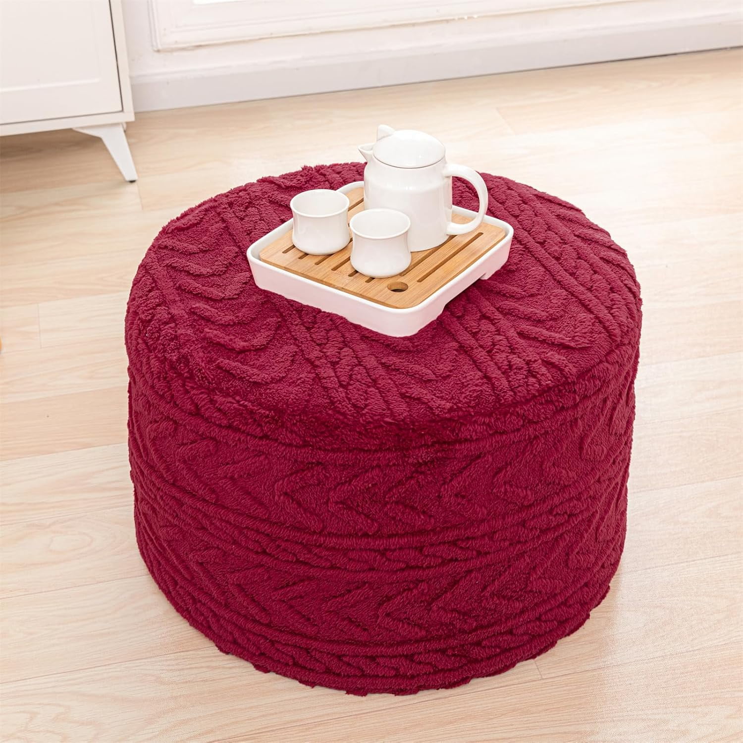 Boucle Pouf Ottoman and Foot Rest 20 x 20 x 14 Inches Floor Pouf Boho ...