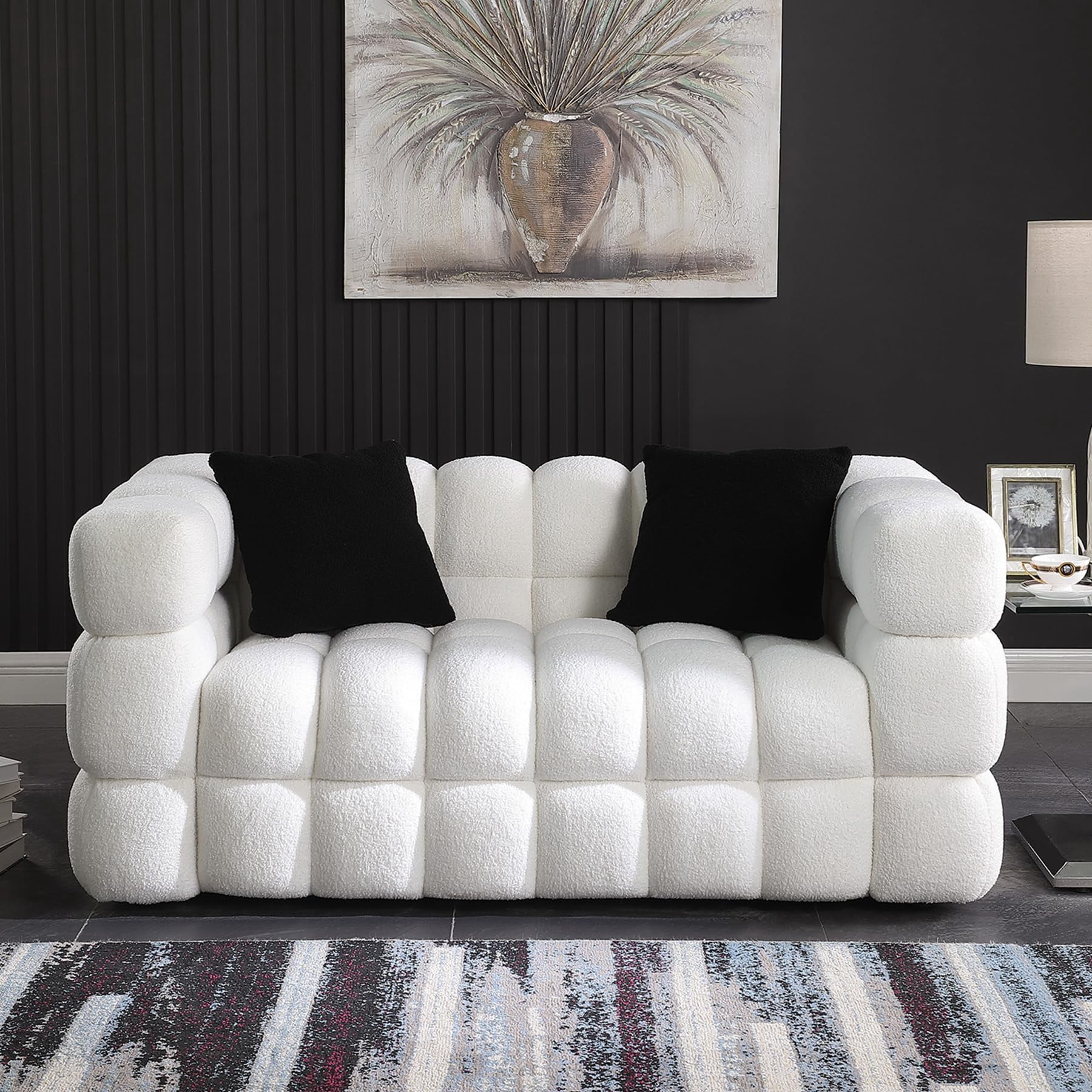 Boucle Sofa Couch, 62.2" Comfy Upholstered Sherpa Loveseat, Tufted Cozy ...