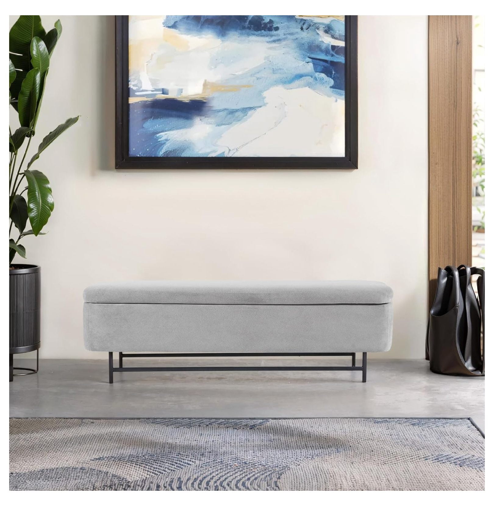 Boucle Storage Bench for Bedroom, Upholstered Teddy Ottoman Bench ...