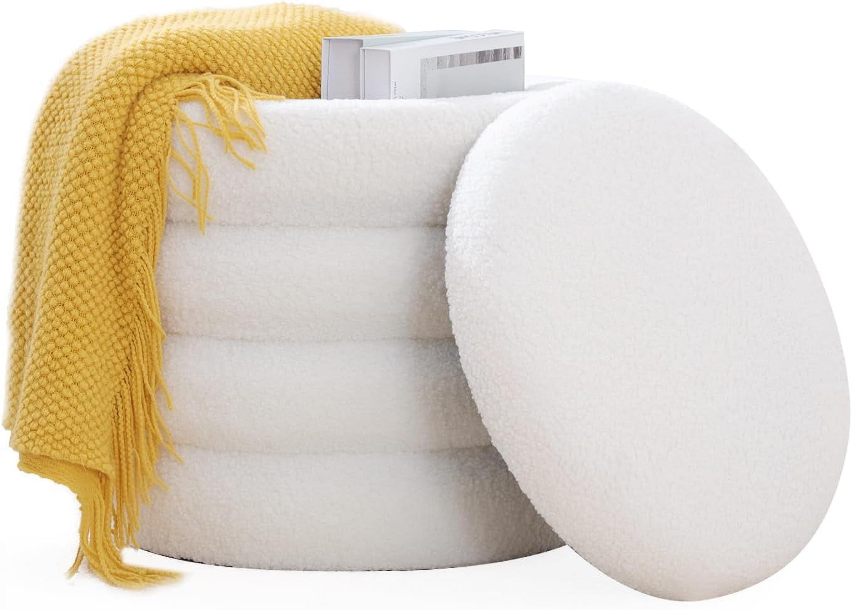 Boucle Storage Ottoman with Removable Lid, Upholstered Ottoman for ...