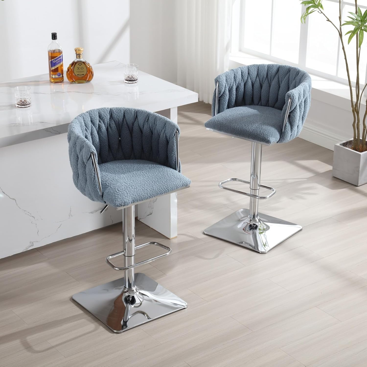 Boucle Swivel Bar Stools Set of 2, Adjustable Bar Stools with Hand ...