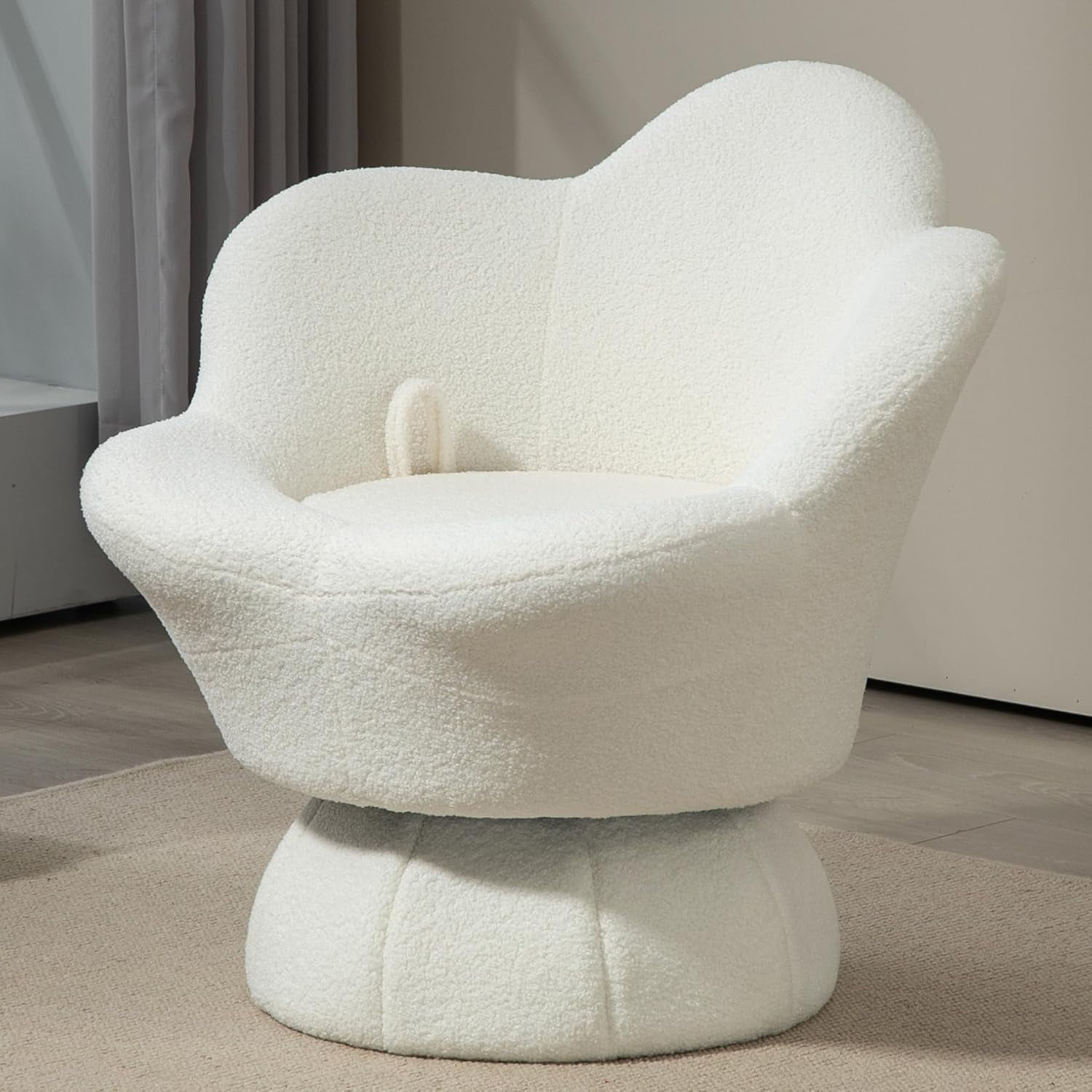 Boucle Swivel Chair, Small Accent Chair with Petals Back, Cute Vantiy ...