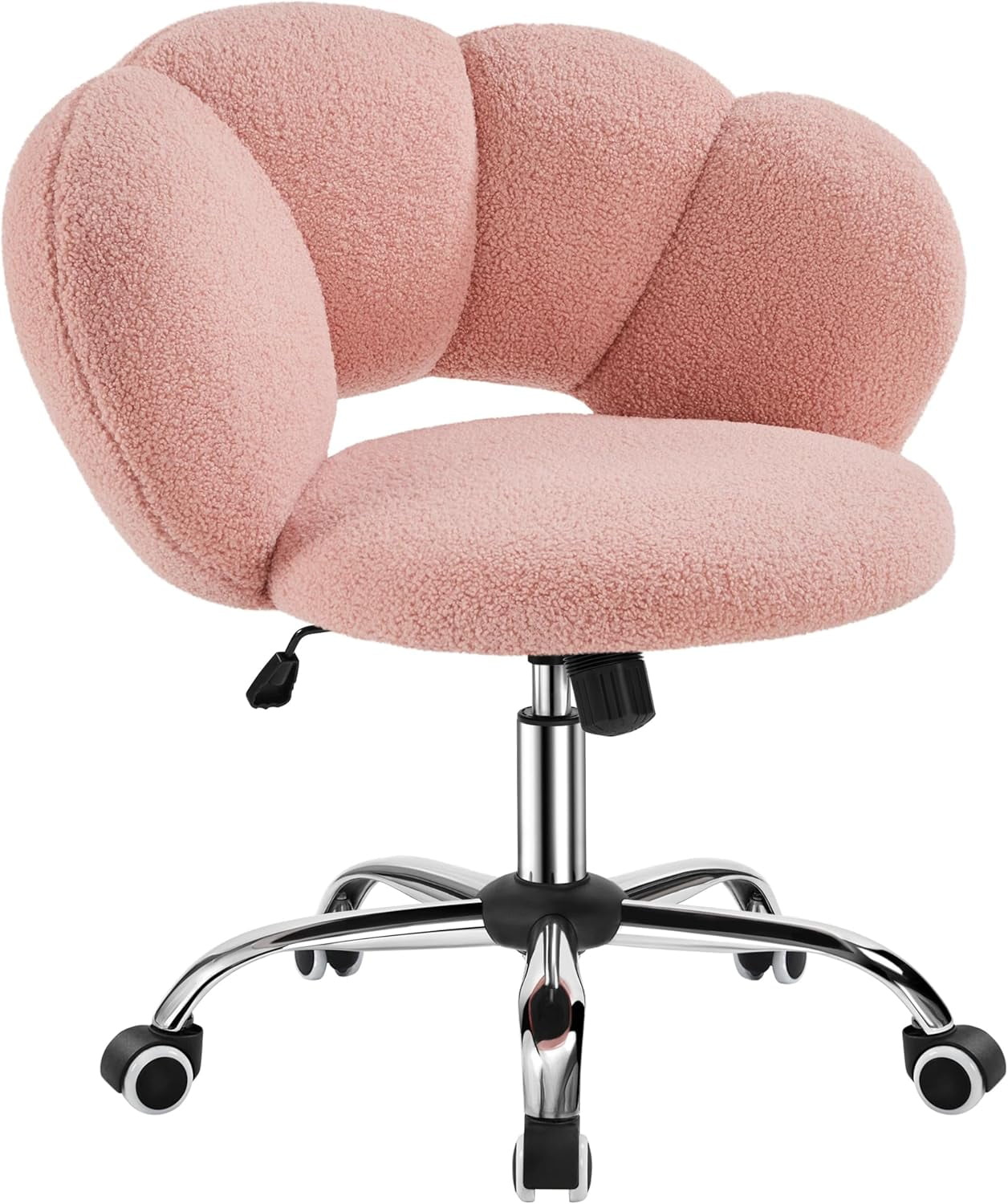 Boucle Desk Chair with Cloud-Shaped Backrest, Adjustable Swivel Office ...