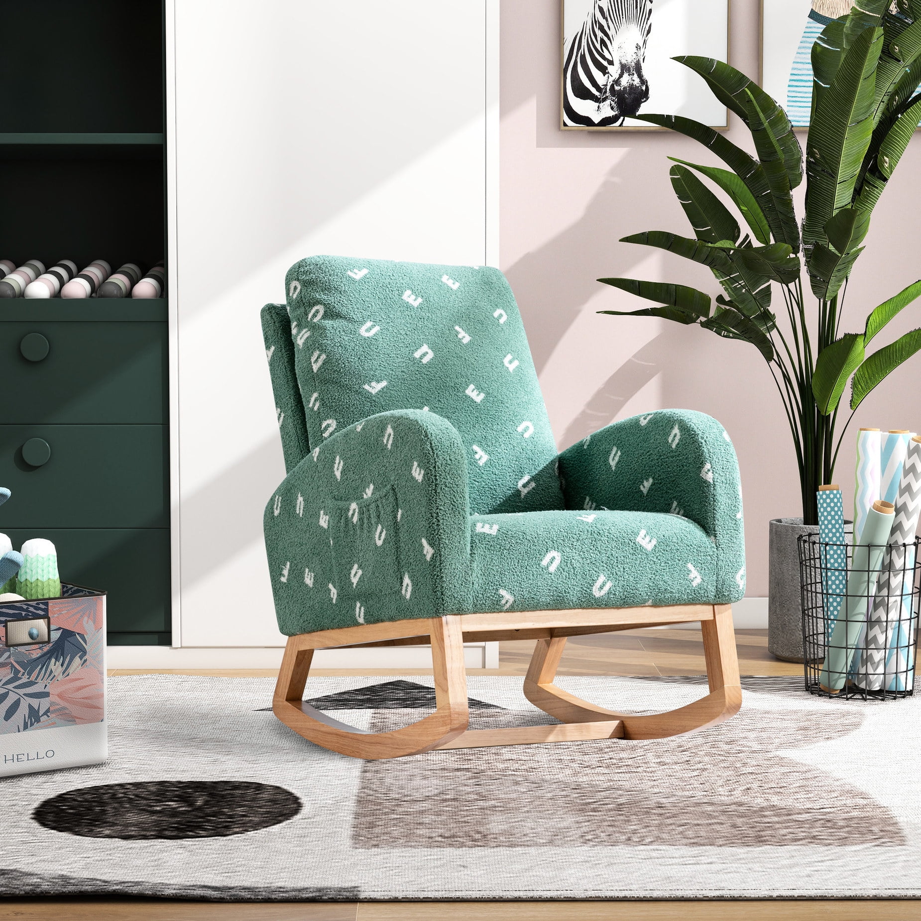 Boucle Upholstered Rocker with Pocket+Easy Assembly"-"Home Installation ...
