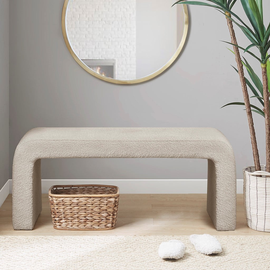 Boucle Waterfall Bench - Oversized Entryway Bench with Cozy Textured ...