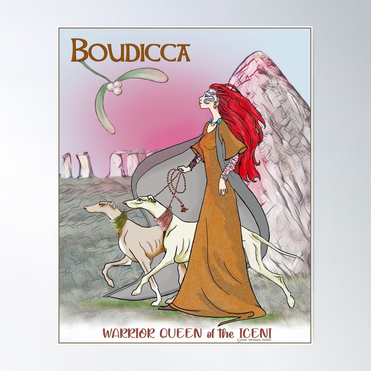 Boudicca at StoneHenge with her Greyhounds. Poster, 12x18 UNFRAMED ...
