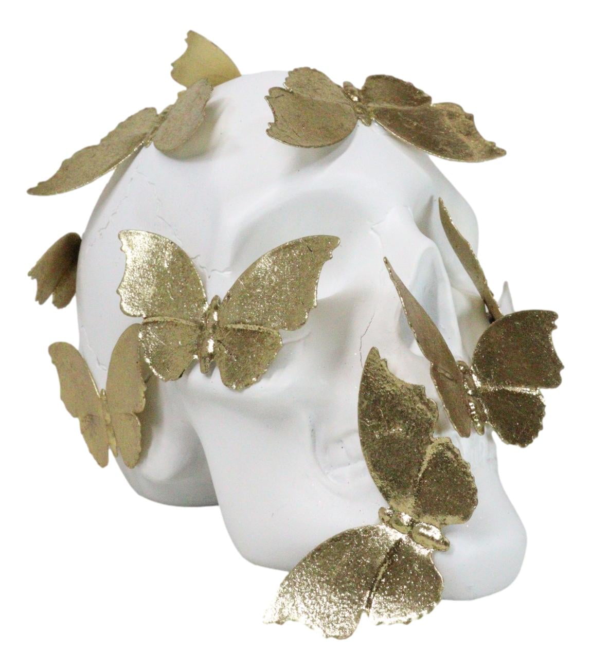 Boudoir Style French Papillon Gold Patina Butterflies On White Skull ...