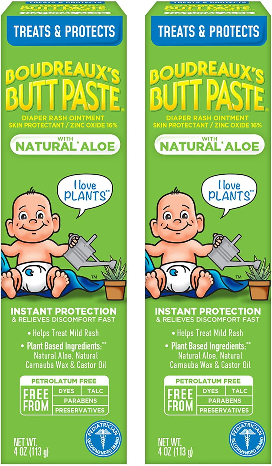 Boudreaux's Butt Paste With Natural Aloe Diaper Rash Ointment, 4 Oz, 2 ...