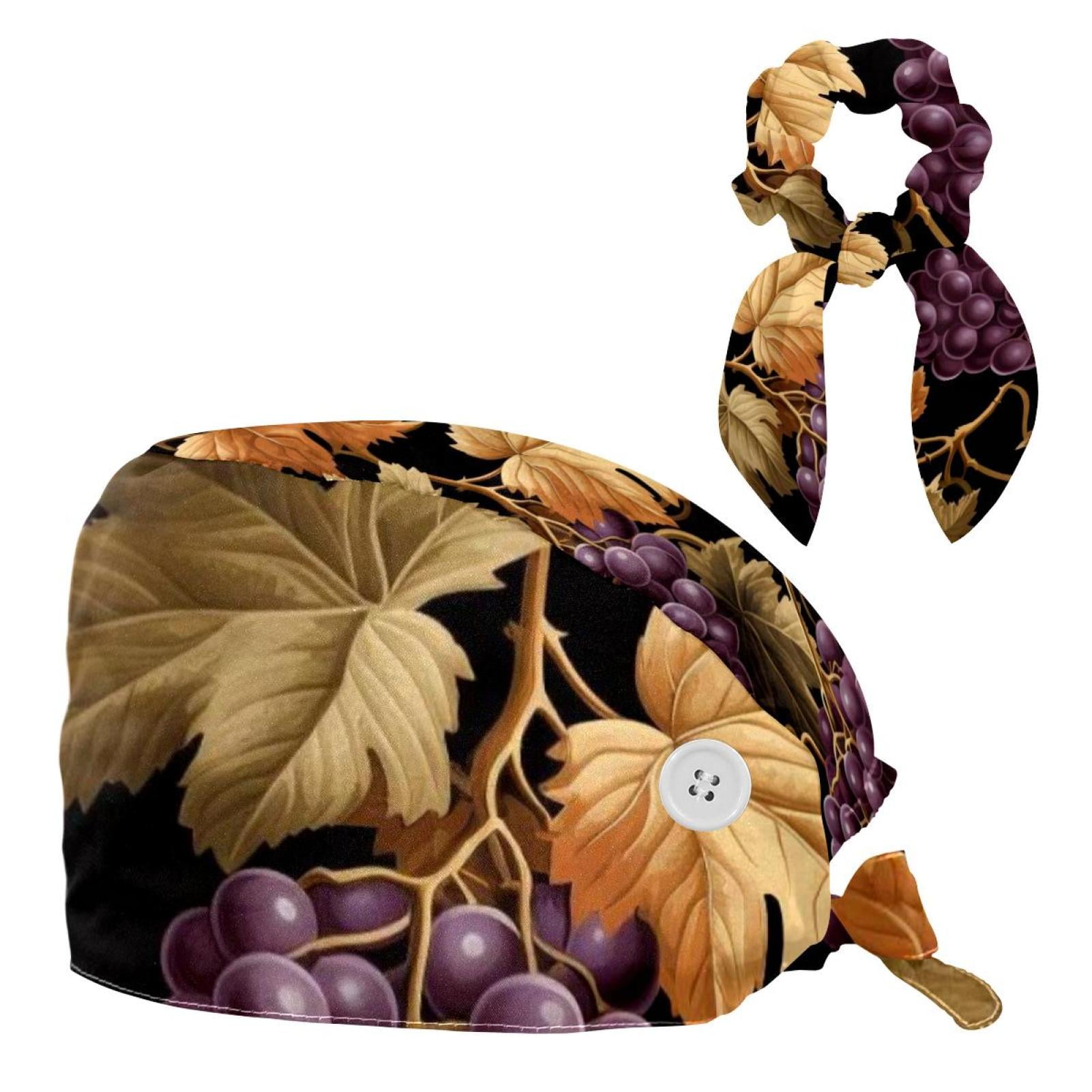 Bouffant Caps with Buttons, Happy Thanksgiving Grapes Surgical Hat for ...