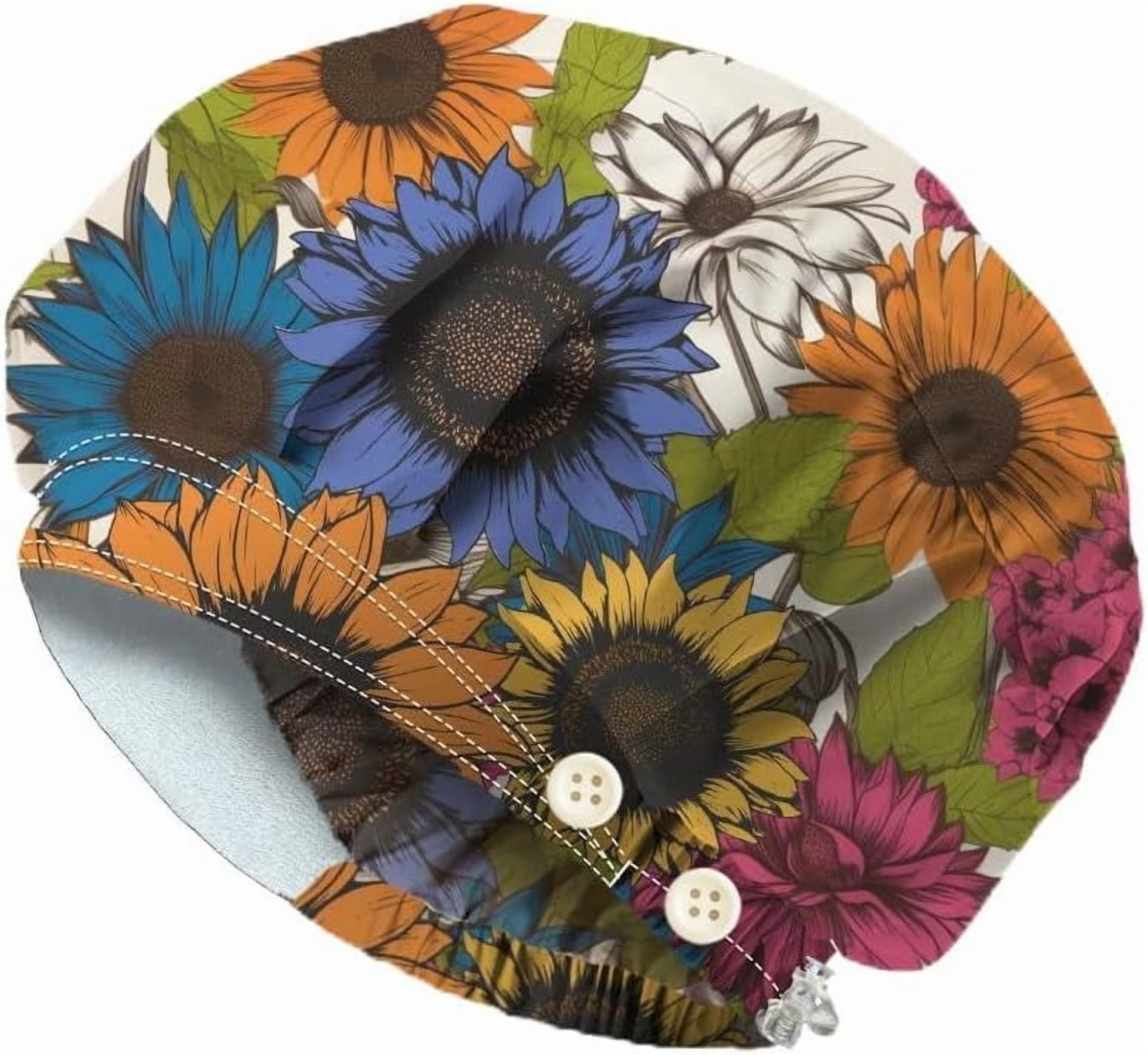 Bouffant Scrub Caps Cotton Nurse Scrub Hats with Button Sweatband ...