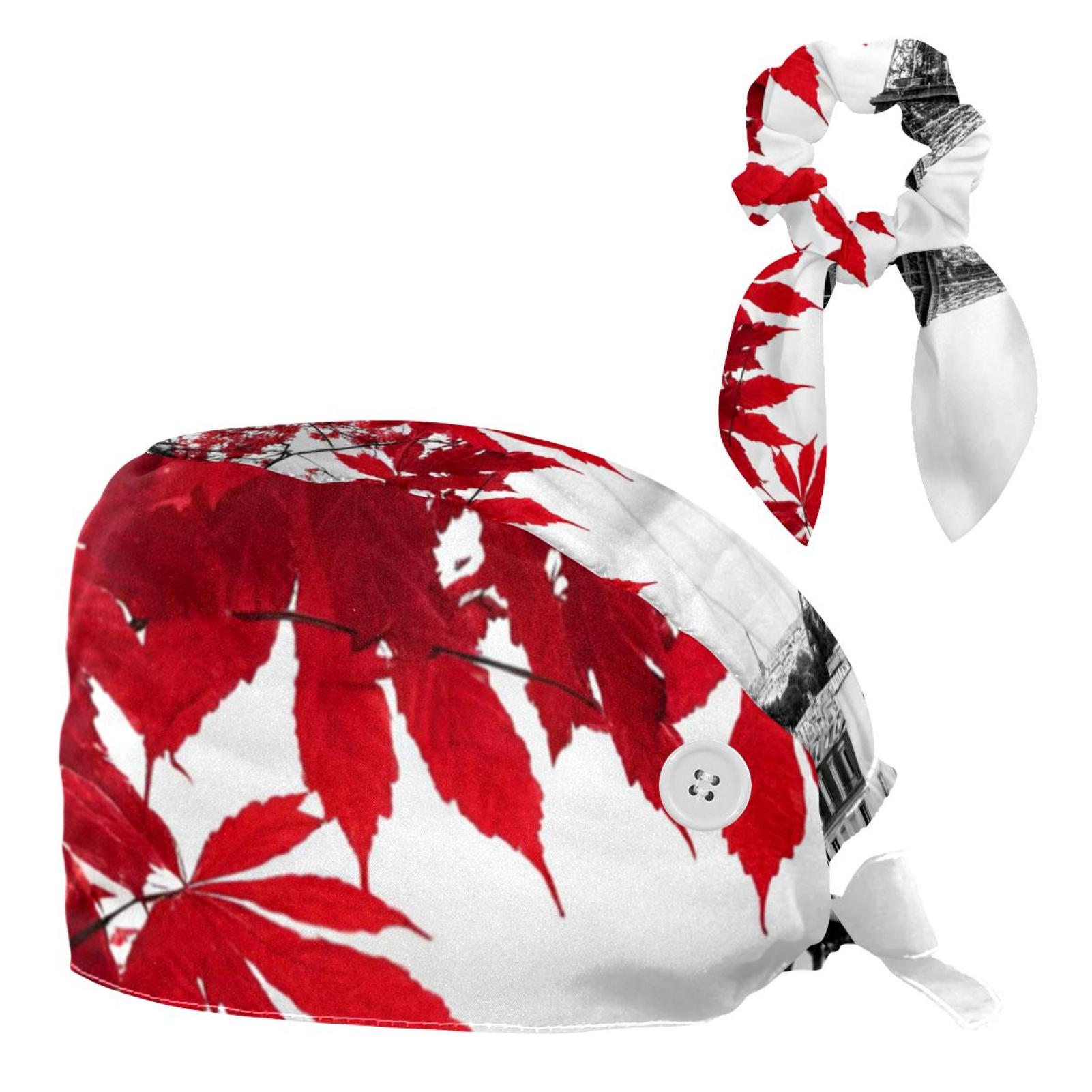 Bouffant Scrub Caps Women'S Hats & Caps,eiffel tower and red maple tree ...