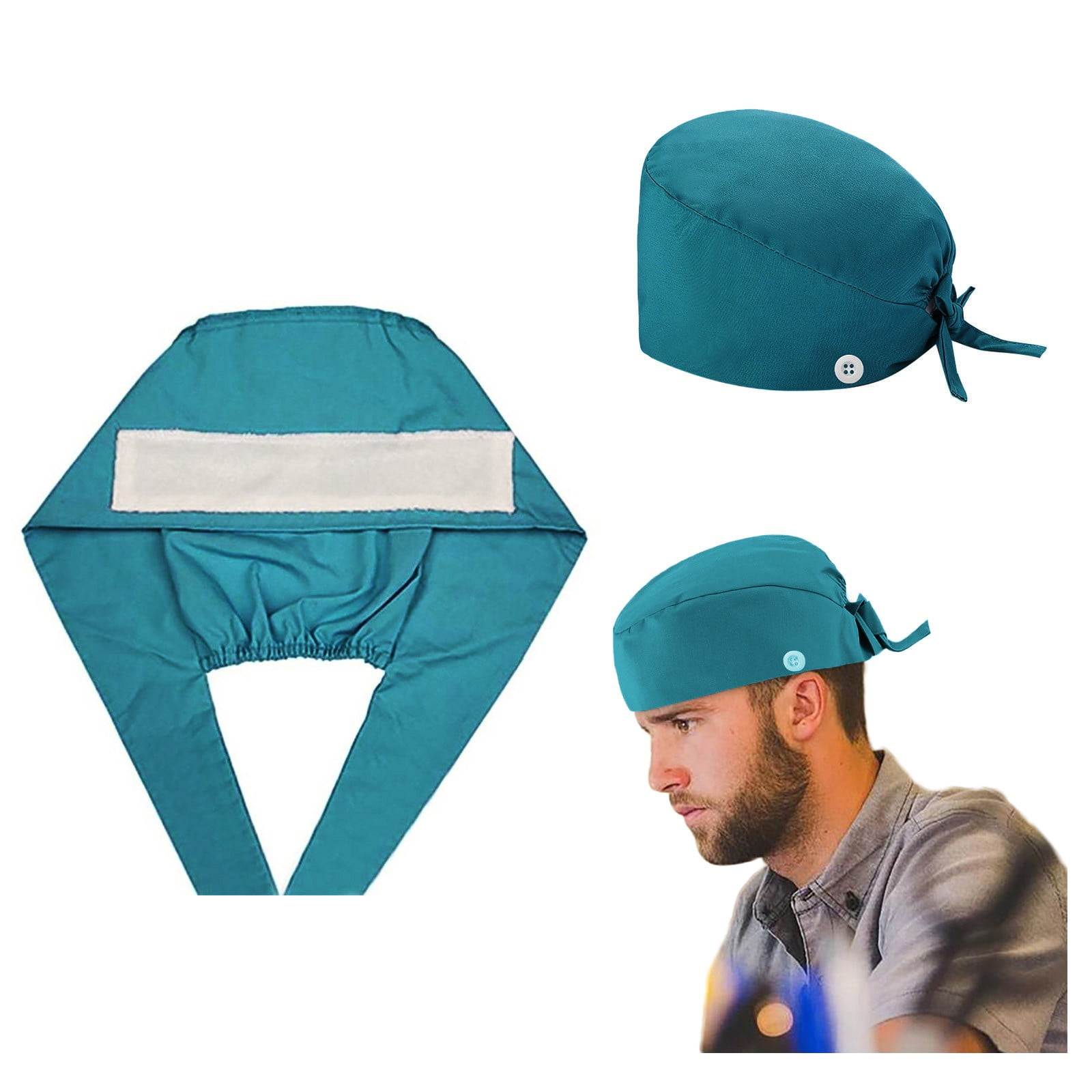 Bouffant Turban Hat with Sweatband, Adjustable Surgical Cap with ...
