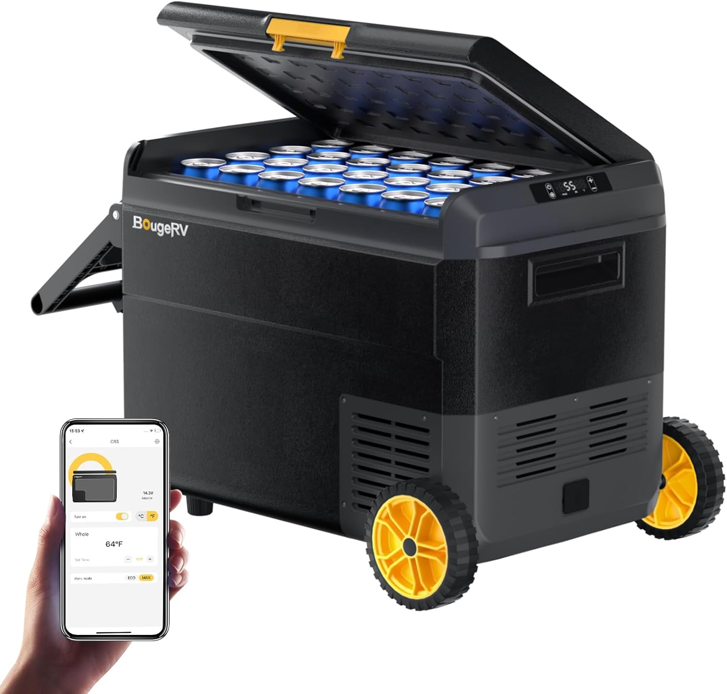 BougeRV 12 Volt Car Refrigerator with Wheels, CRS 53 Quart Portable ...