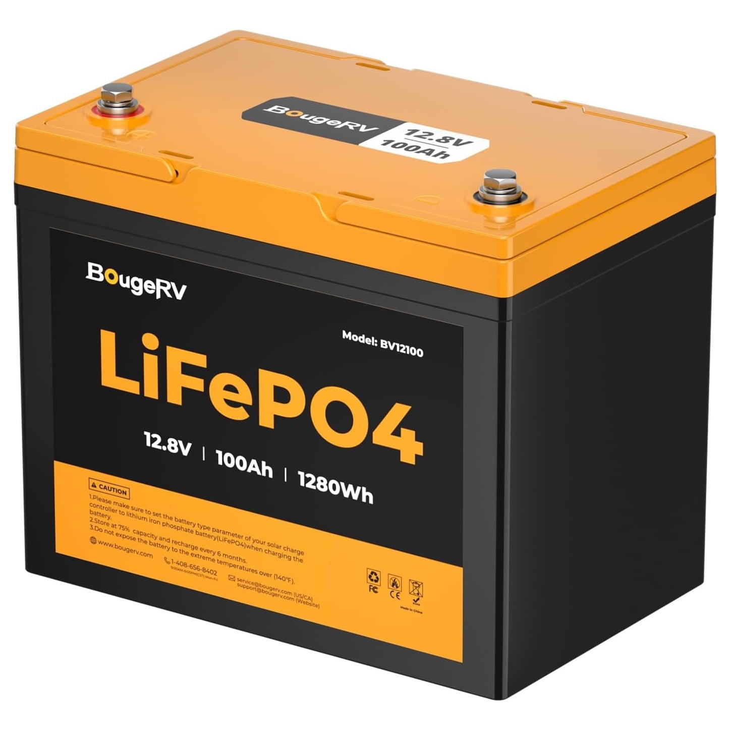 BougeRV 12V 100Ah Group 24 LiFePO4 Battery, Low-temp Cut-off 100A BMS ...