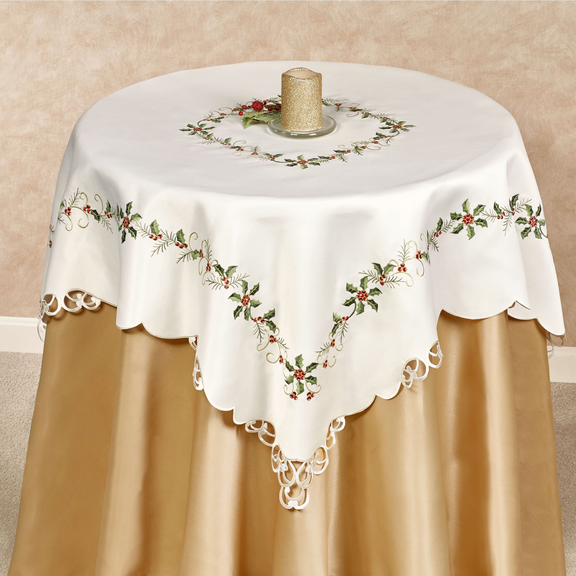 Boughs of Holly Table Topper Cream 36 inch square - Walmart.com