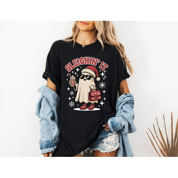 Boujee Christmas Ghost Shirt, Funny Sleighin’ It Christmas Tee, Cute ...