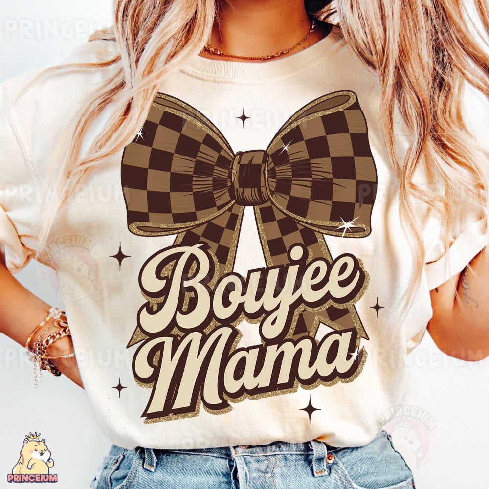 Boujee Mama Shirt, Brown Checkered Bow, Classy Glitter Mom Life, Retro ...
