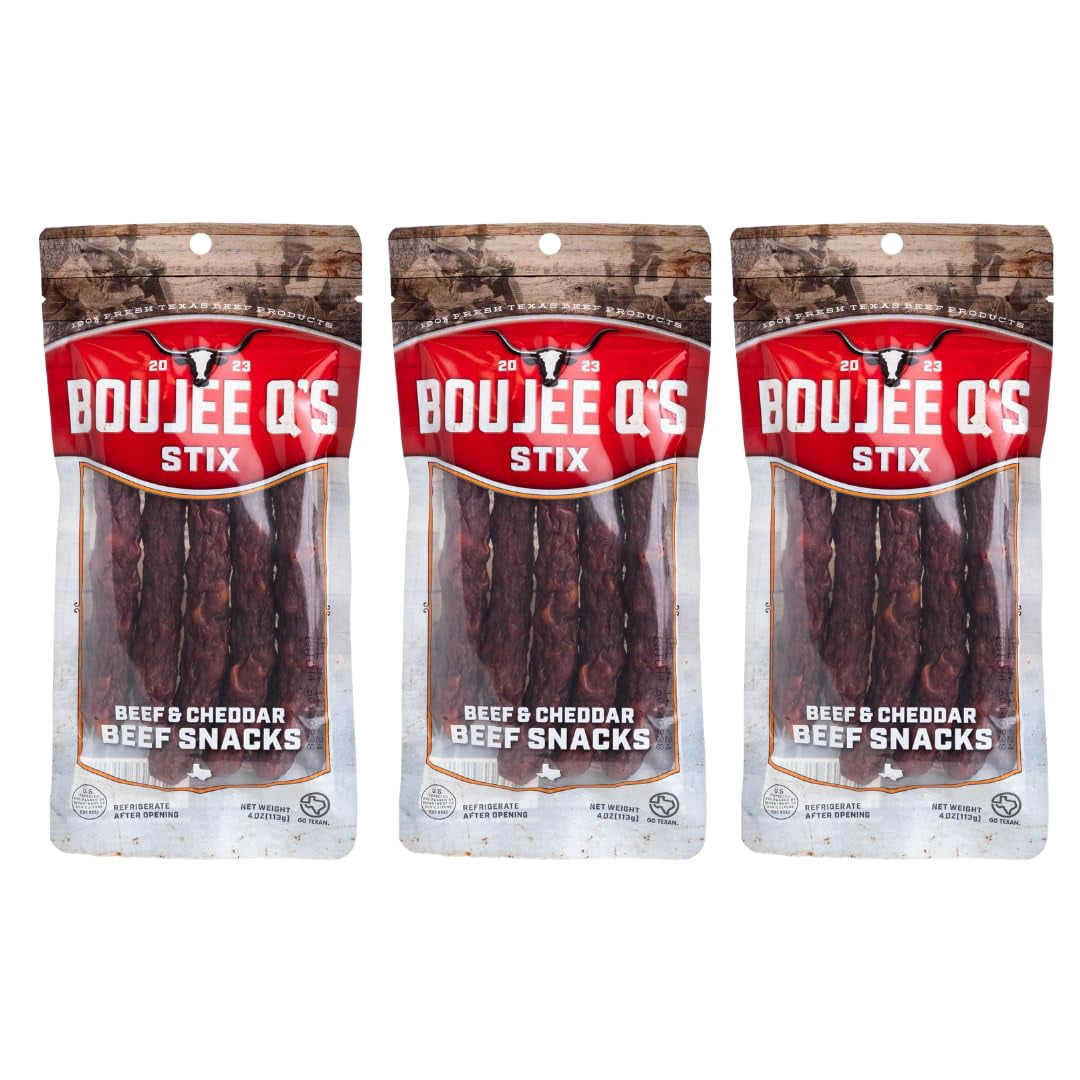 Boujee Q’s Beef Stix - Beef & Cheddar - 100% Soft Beef Snack Sticks ...
