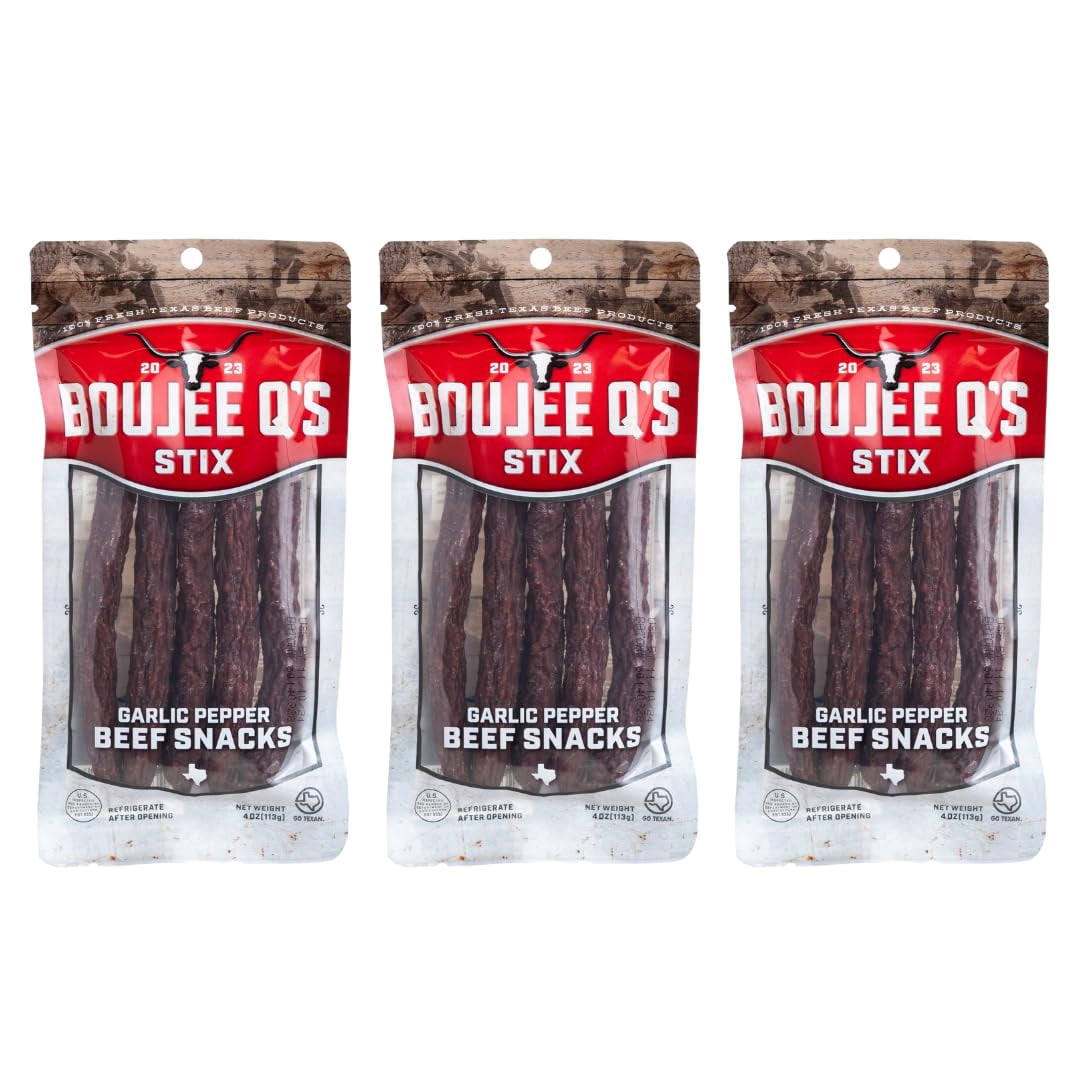 Boujee Q’s Beef Stix - Garlic Pepper - 100% Soft Beef Snack Sticks ...