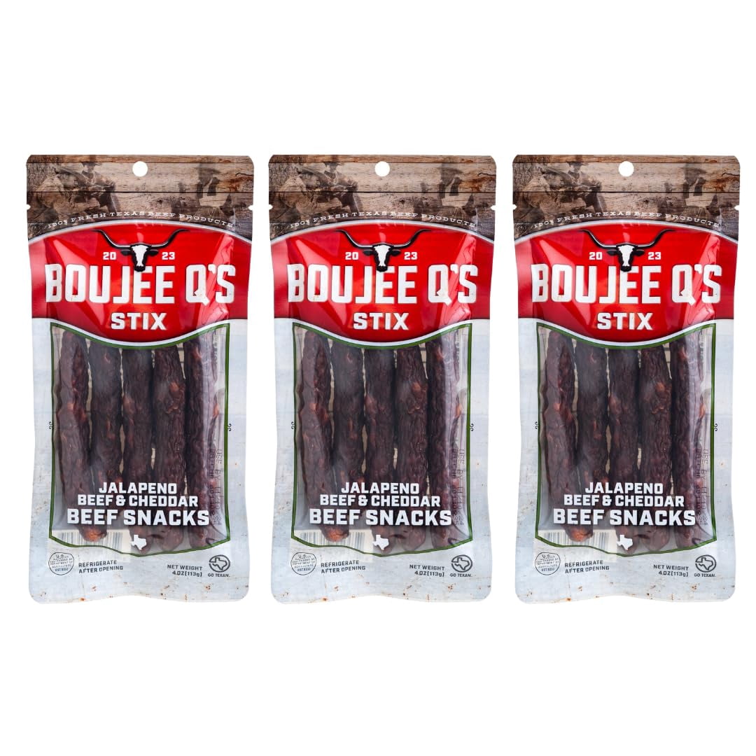 Boujee Q’s Beef Stix - Jalapeno & Cheddar - 100% Soft Beef Snack Sticks ...
