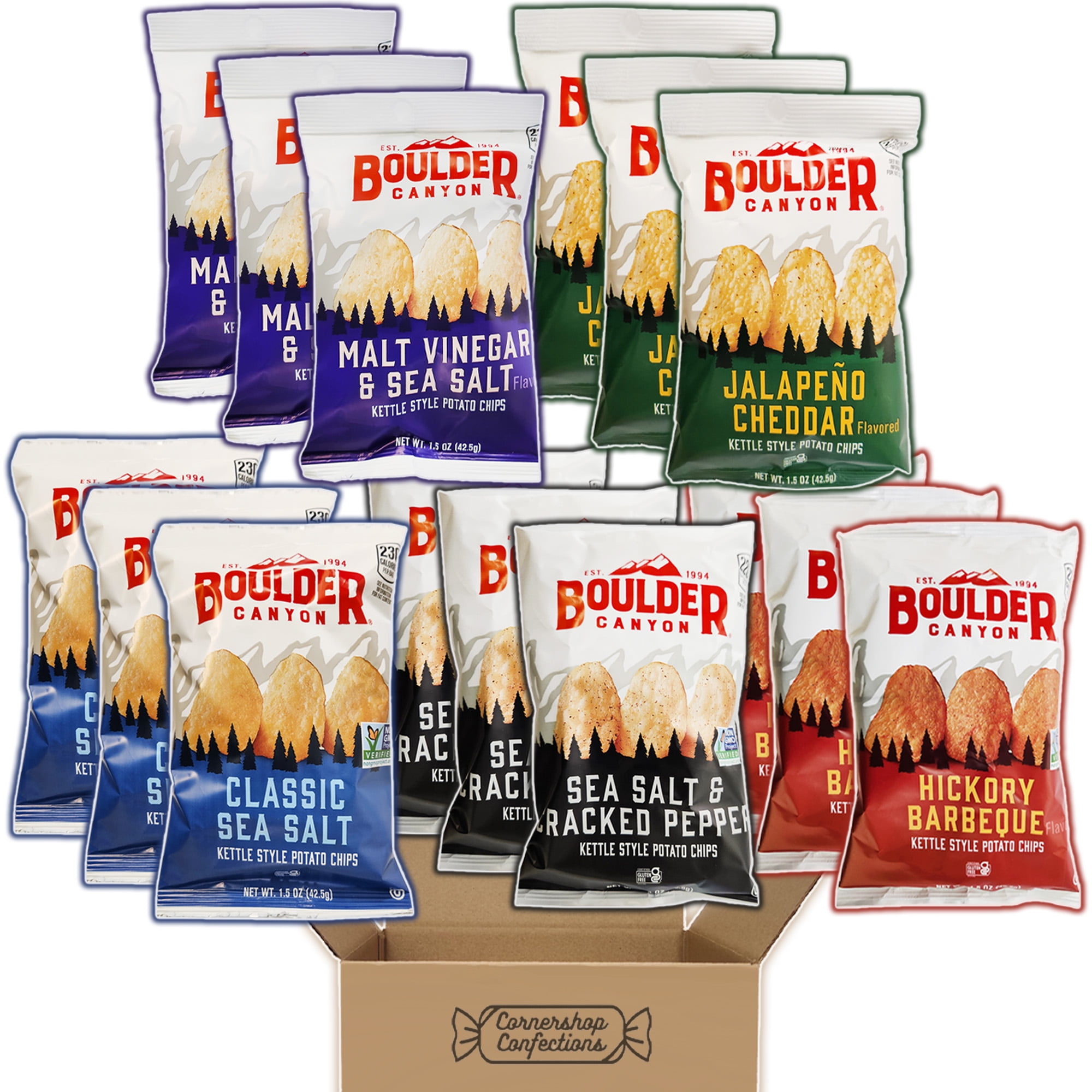 Boulder Canyon Kettle Chips Bulk Variety Pack, 15 Sealed Bags, 5 ...
