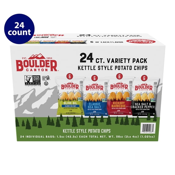 Boulder Canyon Potato Chips Variety Pack, 24 Count, Gluten-Free, 1.5 oz ...