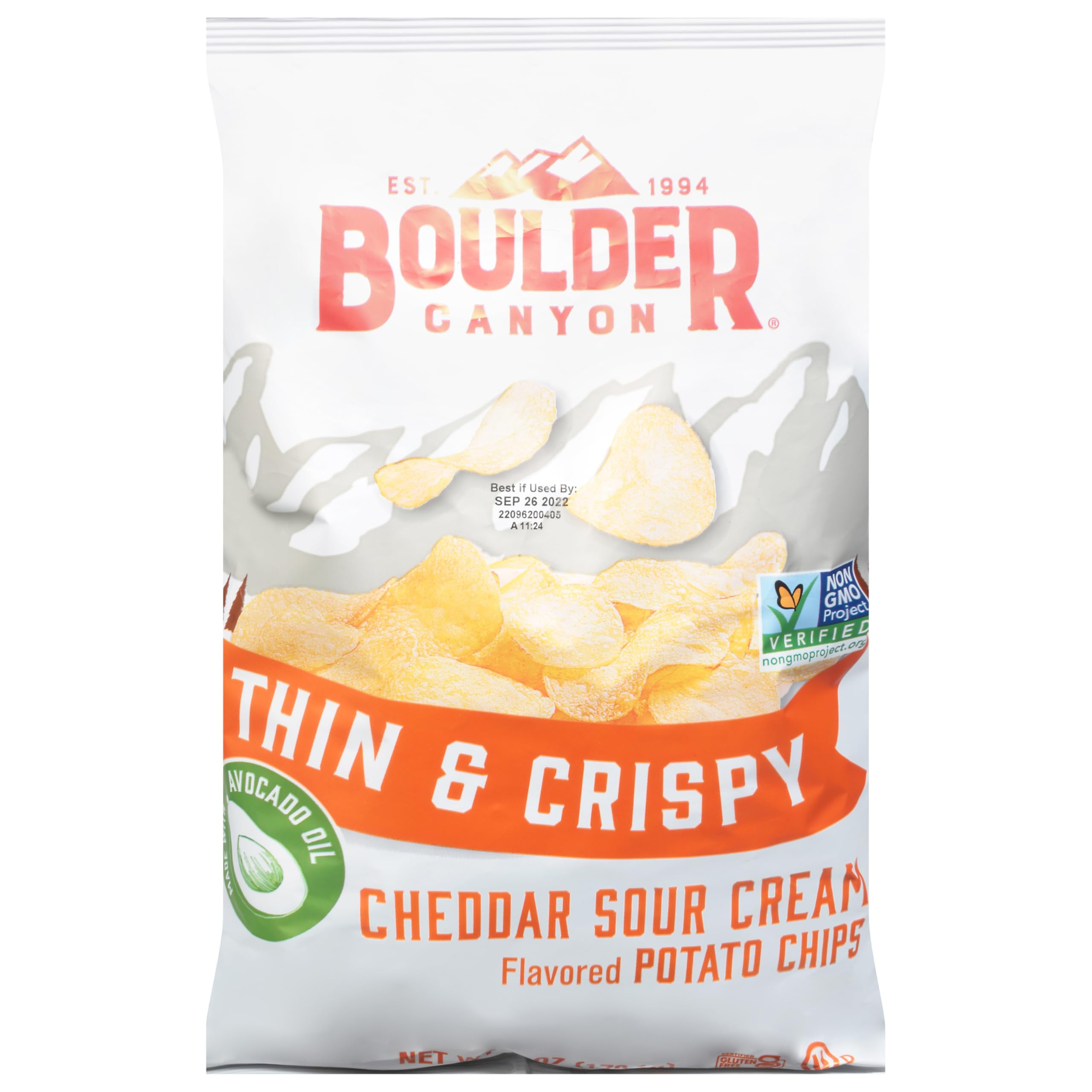 Boulder Canyon Thin & SAF21 Crispy Cheddar Sour Cream Potato Chips, 6 ...
