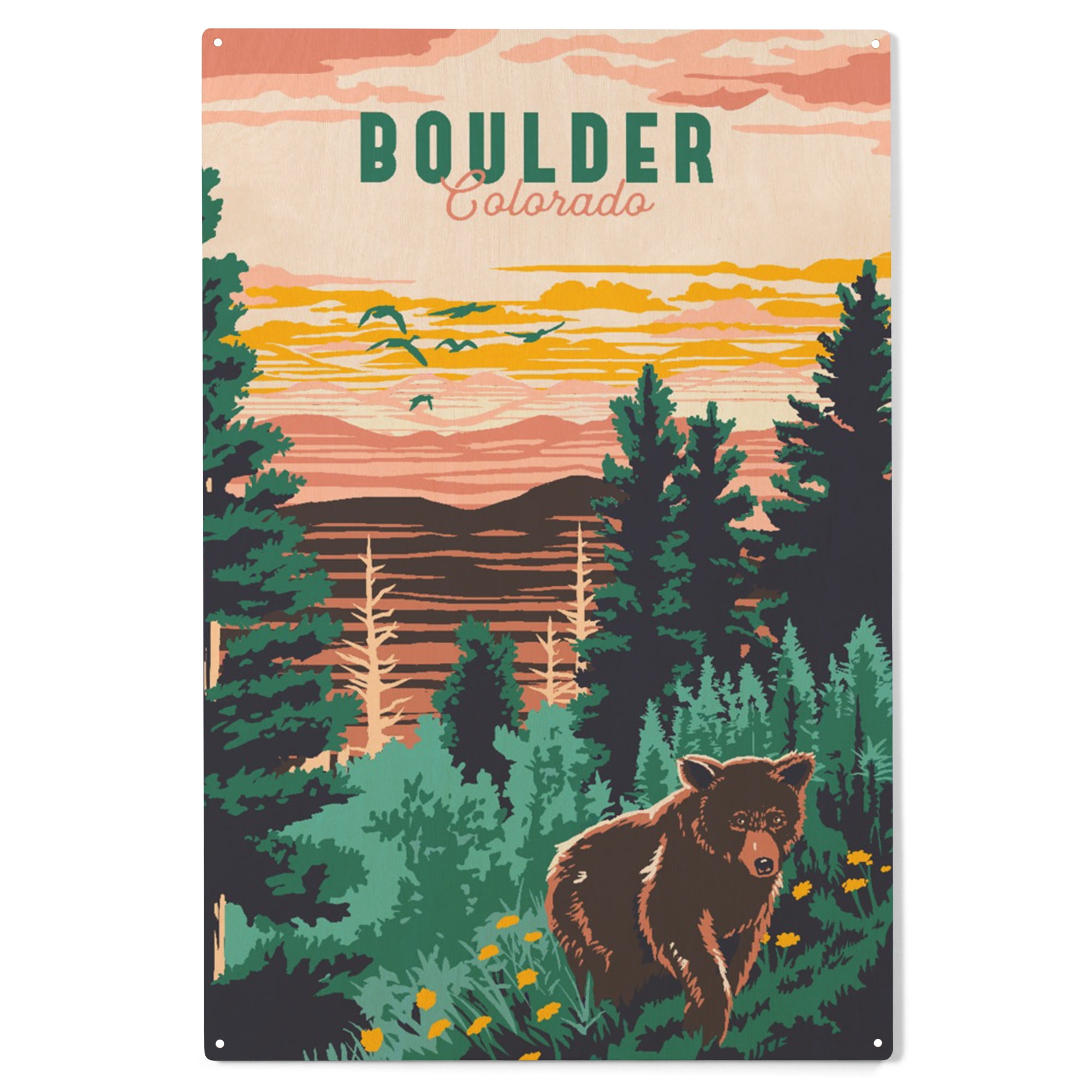 Boulder, Colorado, Explorer Series Birch Wood Wall Sign (10x15 Rustic ...