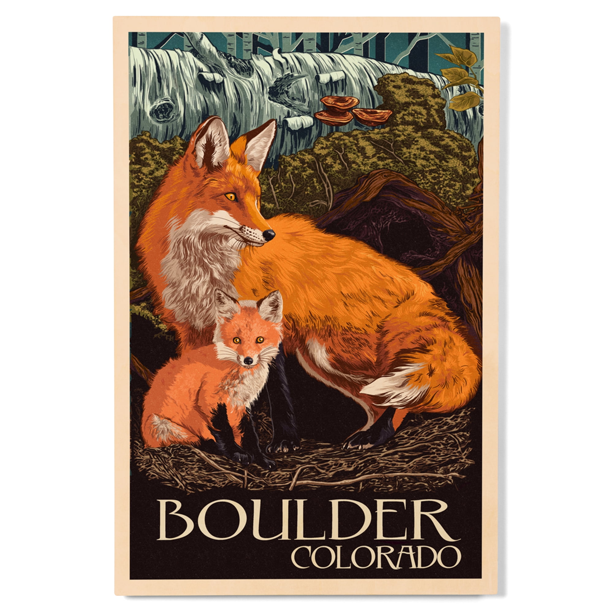 Boulder, Colorado, Fox and Kit, Letterpress Birch Wood Wall Sign (12x18 ...