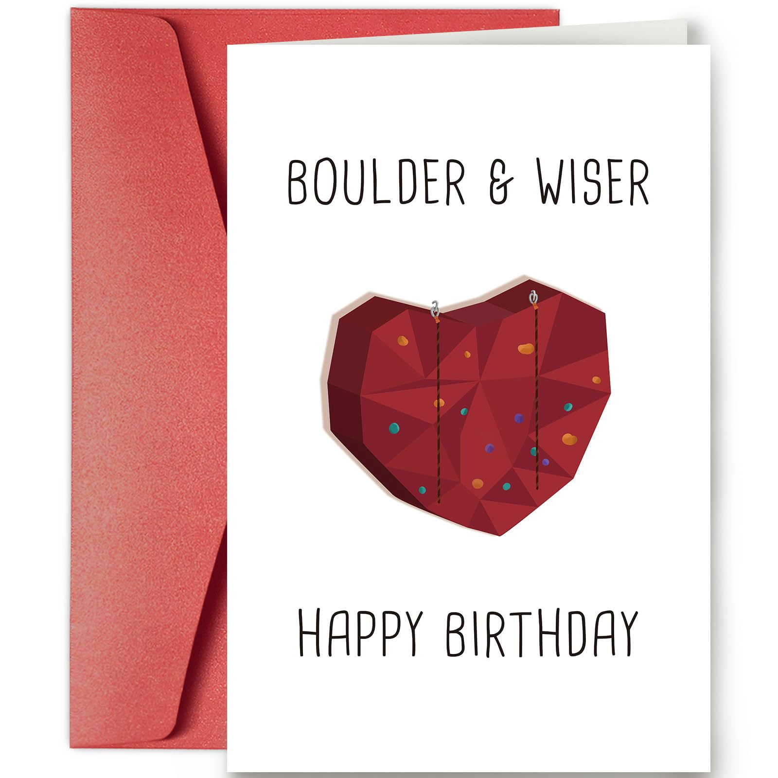 Boulder & Wiser Birthday Card – Fun Climbing Heart Design with Matching ...
