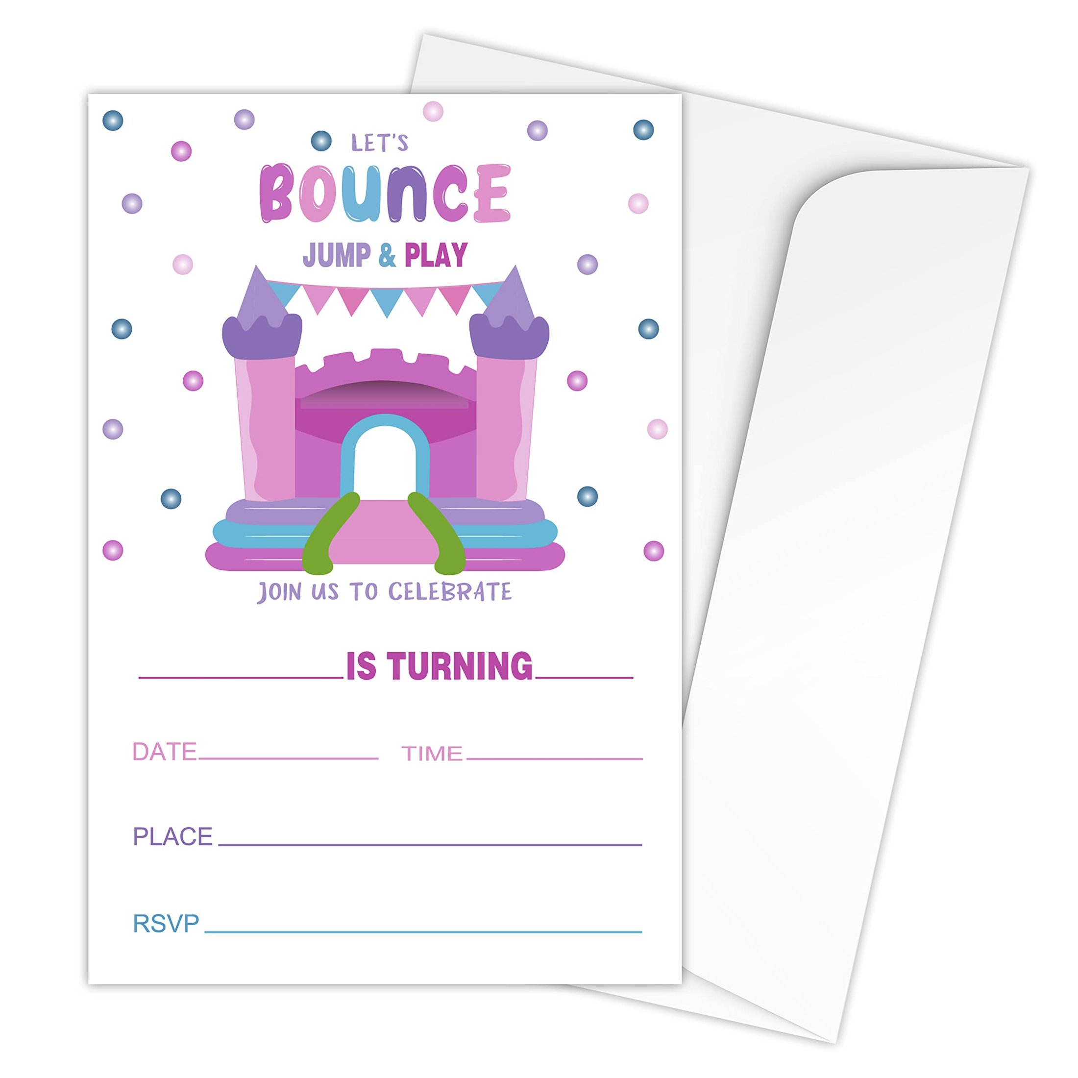 Bounce Bash Birthday Invitations Set - 20 Fill-in Cards with Envelopes ...