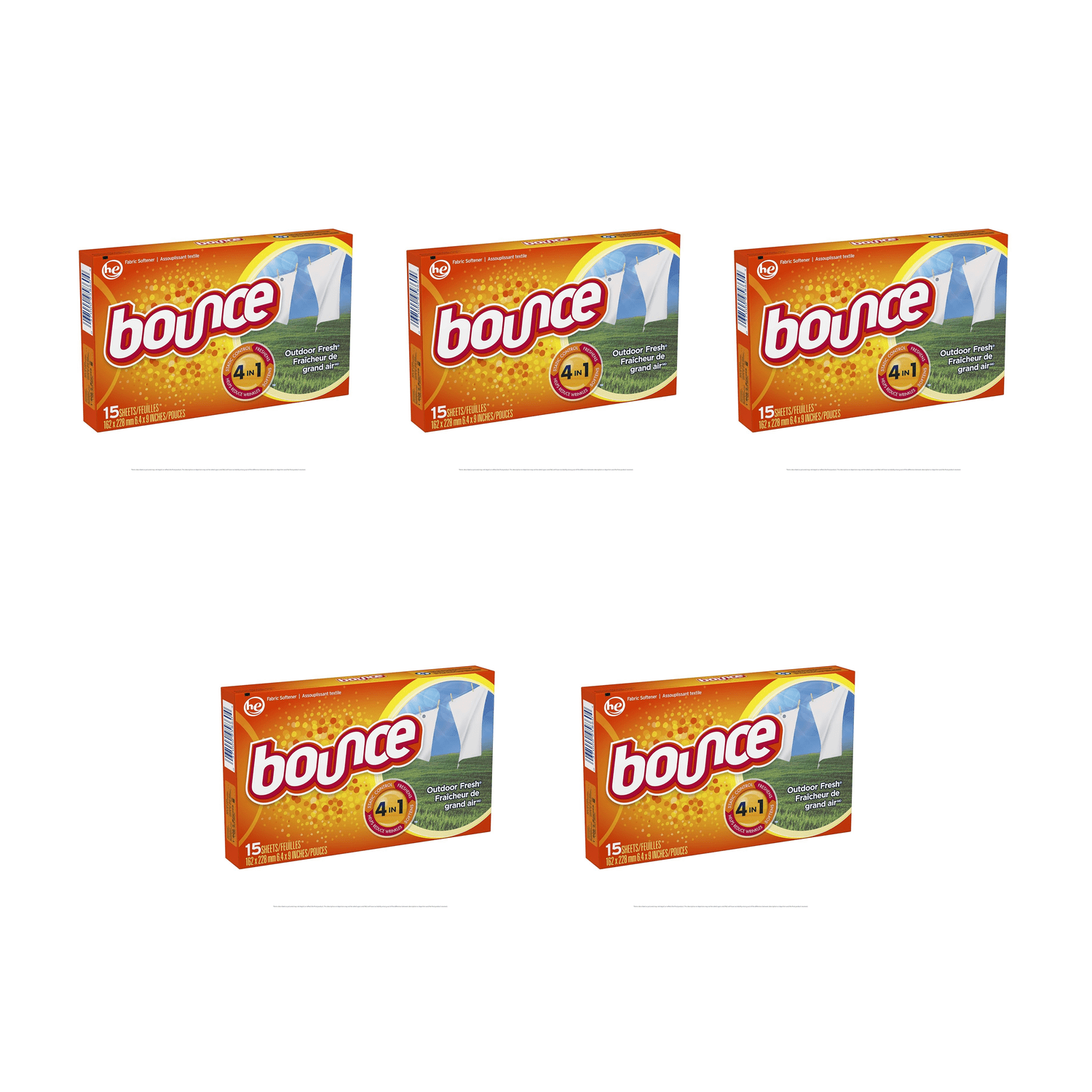 Bounce Dryer Sheet 15 ct – 5 Pack (5×15 Sheets) - Walmart.com