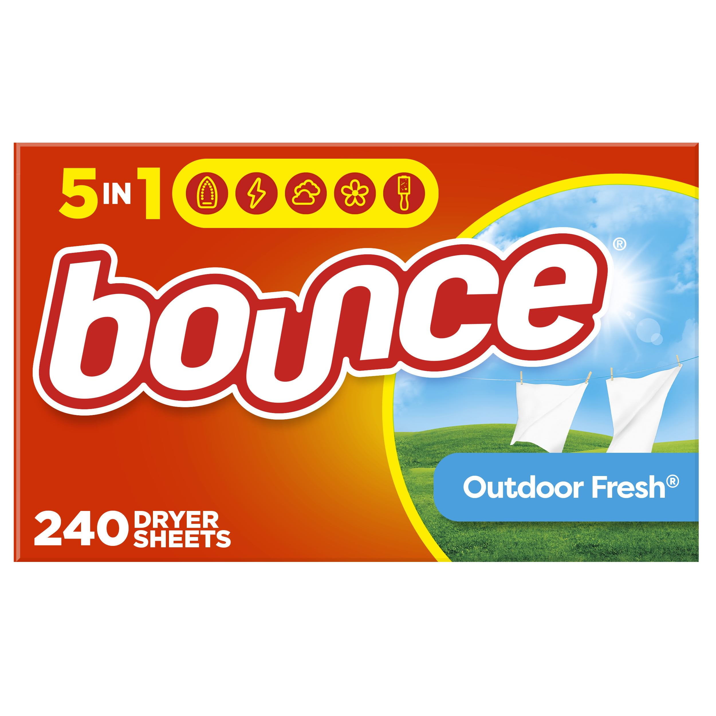 Bounce Dryer Sheets Laundry Fabric Softener, Outdoor Fresh Scent, 240 ...