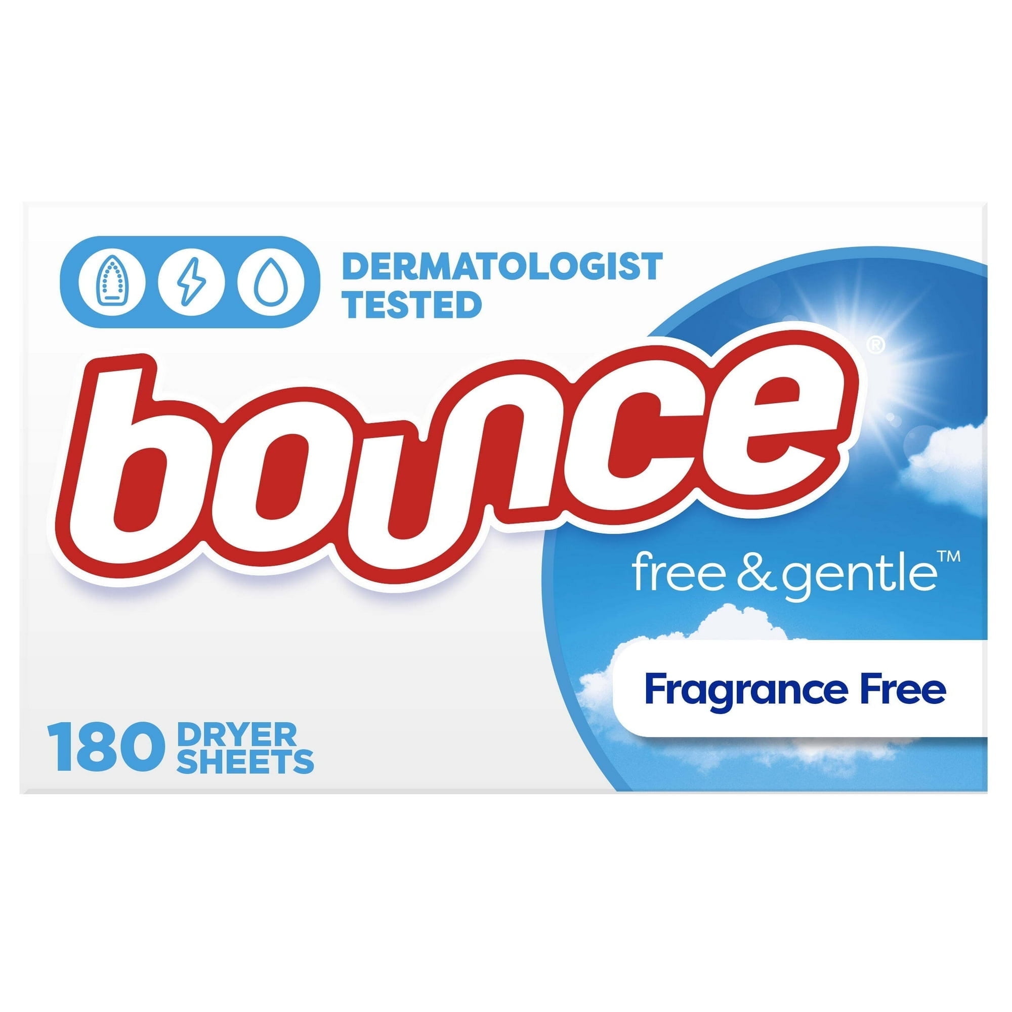 Bounce Free & Gentle Fabric Softener Dryer Sheets, Unscented, 180 Count ...
