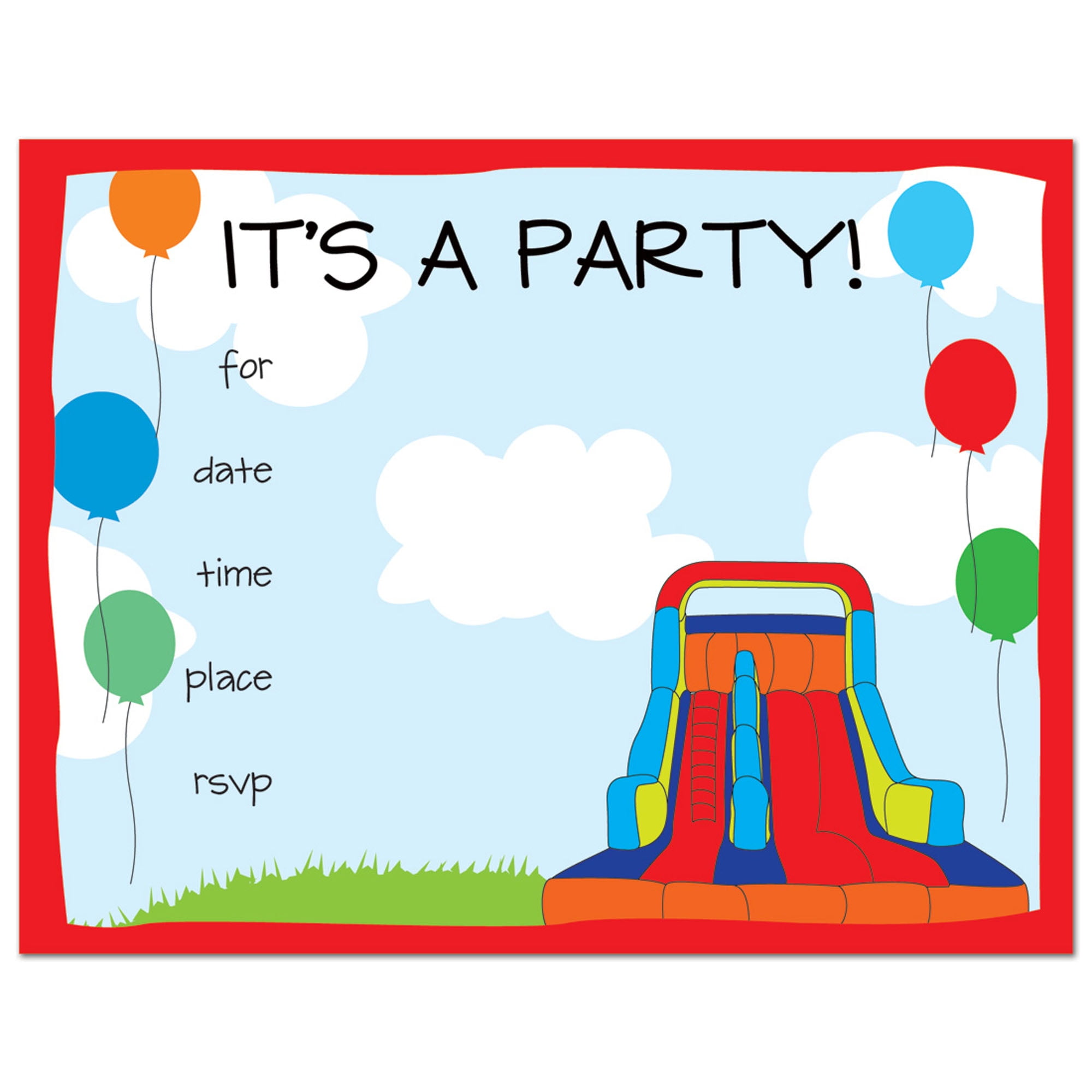 Bounce House Fill-in Kids Birthday Party Invitations and Envelopes- 24 ...