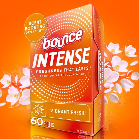 Bounce Dryer Sheets, Intense Scent Boosting, Vibrant Fresh Scent, 60 ...