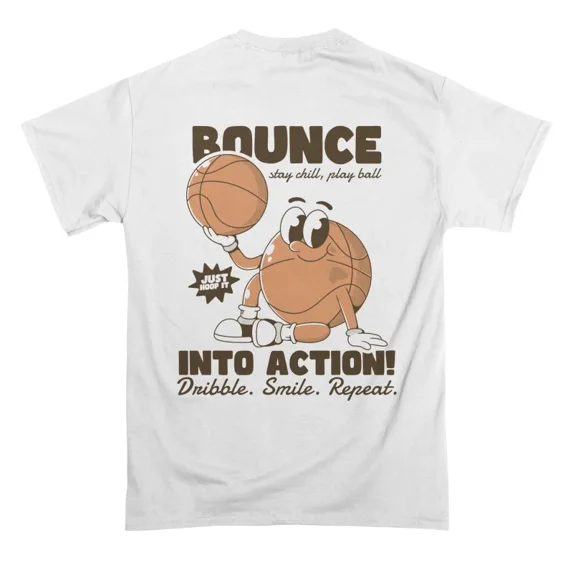 Bounce Into Action Cute Retro Basketball Character Tee T-Shirt Tee Gift ...