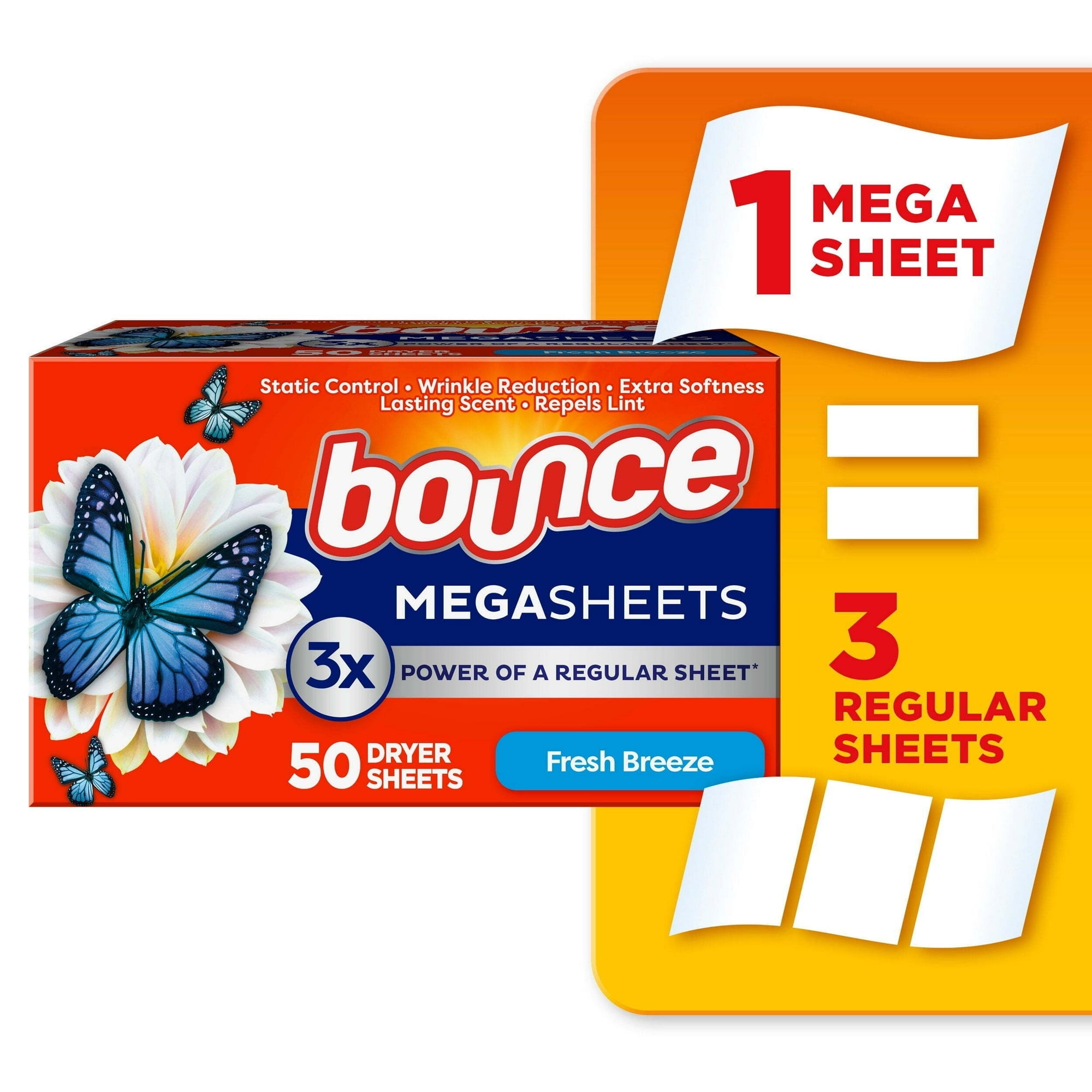 Bounce Mega Dryer Sheets, Fresh Breeze, (4 pack of 50 Count) - Walmart.com