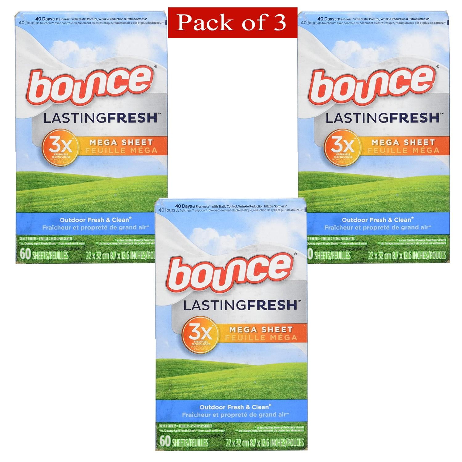 Bounce Mega Dryer Sheets Lasting Fresh, Outdoor Fresh & Clean Scent, 60 ...