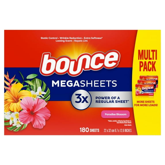Bounce Mega Dryer Sheets, Paradise Blossom, 180 Count, Bounce Dryer ...