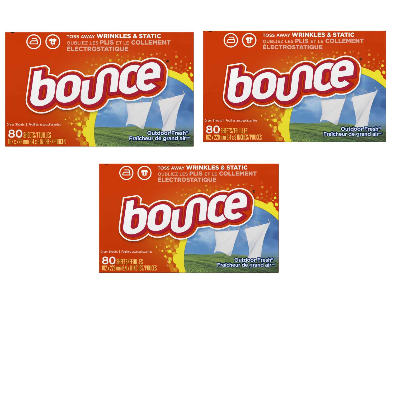 Bounce Outdoor Fresh Dryer Sheets, ( 3 X 80 Count ) Box, 3 Pack, Static ...