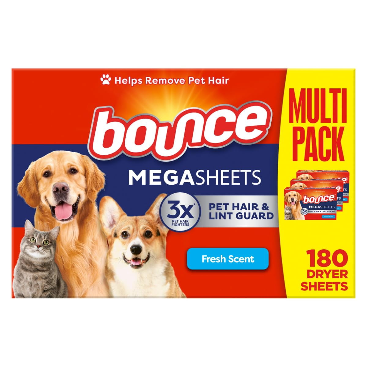 Bounce Pet Hair and Lint Guard Mega Dryer Sheets with 3X Pet Hair ...
