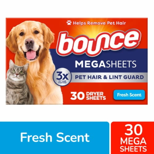 Bounce Pet Hair and Lint Guard Mega Dryer Sheets with 3X Pet Hair ...
